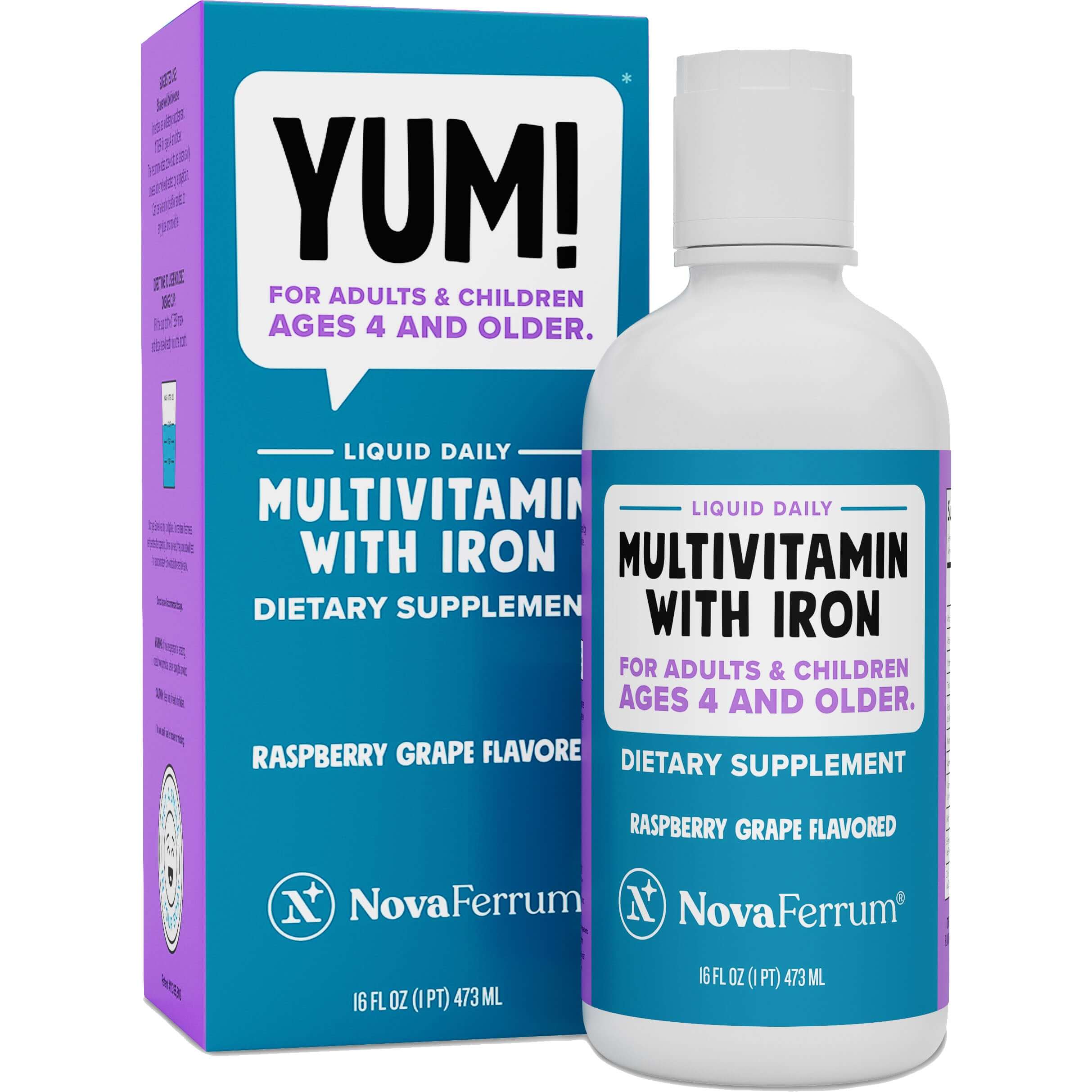 NovaFerrum Yum 16 Fl Oz - Multivitamin with Iron for Adults